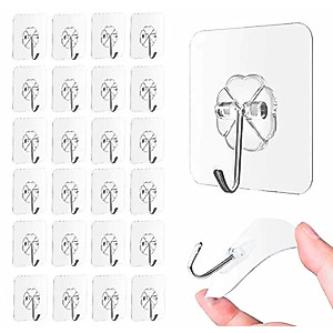 QUALIALL 33lbs Adhesive Hooks for Hanging on Wall or Ceiling, Heavy Duty, Clear, Damage Free, Traceless, Stick on Hangers for Kitchen Bathroom, 10pcs