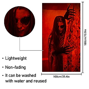 Halloween Theme Backdrop Door Banner Zombie Vampire Creepy Devil Hand Haunted House Terror Theme Happy Halloween Party Decoration Supplies for Men Boys Red