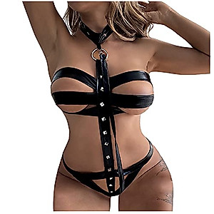 PANOEGSN Women's Erotic Lingerie Bandage Belt Bodysuit Bondage Teddy Choker Neck Thong G-String Clubwear Boudoir Outfits Jumpsuit