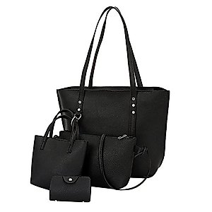 Women PU Leather Handbags Tote Bag Shoulder Crossbody Bag Handle Satchel Wallet Purse 4Pcs Set