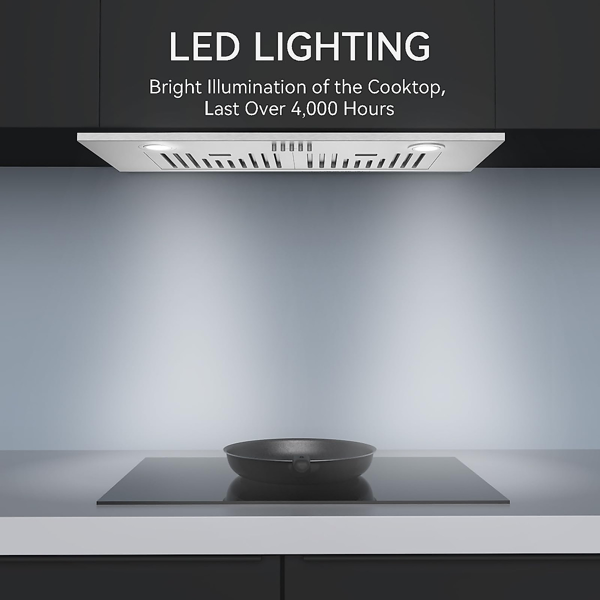 Hermitlux 30 inch Built-in/Insert Range Hood, 600 CFM 3 Speed Vent Hood, Ducted/Ductless Convertible, Stainless Steel with Bright LED Light, Baffle Filters and Charcoal Filters