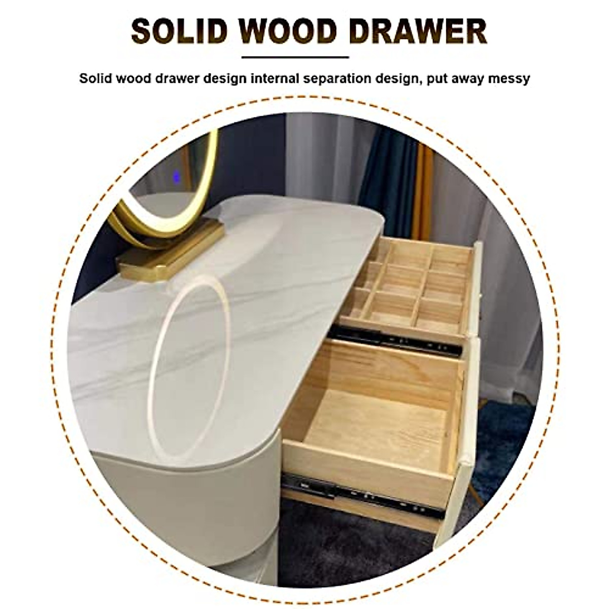 Qingluan Dressing Table Set with Drawers LED Lights Mirror and Makeup Chair, 3 Drawers Makeup Table Set with Cushioned Stool Vanity Table for Girls Bedroom,White,80cm/31.5in