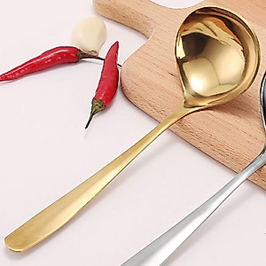 Soup Ladle, Stainless Steel Serving Spoon with Long Handle Golden Cooking Spoon for Stirring, Portioning and Serving Soups, Sauces, Batter