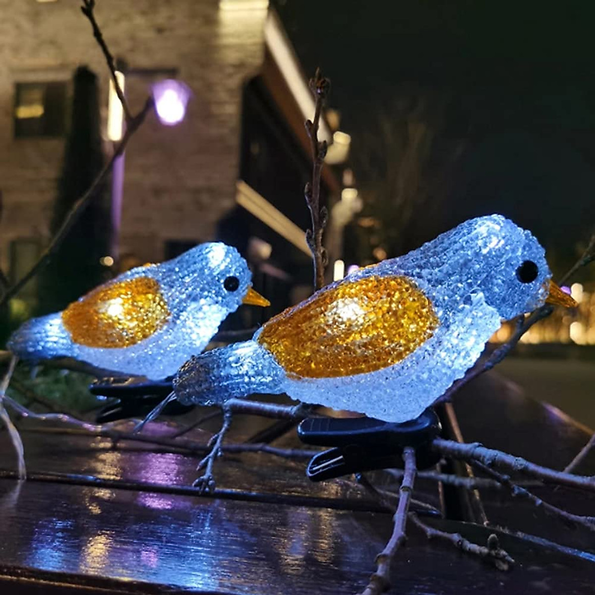 Bird String Lamp, Solar LED Fairy Lights Acrylic Solar Powered Bird String Light for Home Patio Yard Garden Decor(White and Yellow)
