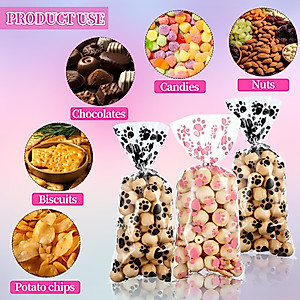BLMHTWO 100Pcs Pet Paw Print Treat Bags, Dog Treat Bags Cellophane Treat Bags Paw Print Goodie Bags with 100 Silver Twist Ties for Pet Birthday Party Favor (50Pcs Balck & 50Pcs Pink)