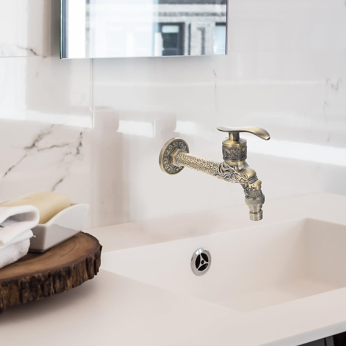 Veemoon Antique Water Faucet Wall Mount Bathroom Sink Garden Mop Pool Tap Vintage Decor Retro Decor Trim