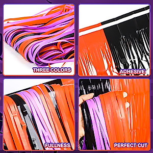 FOIMAS 3 Pack Halloween Tinsel Foil Fringe Curtain,3.3x6.6ft Black Orange Purple Tinsel Fringe Streamers Photo Booth Prop for Halloween Party Decoration Back Drop