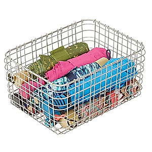 mDesign Farmhouse Decor Metal Wire Storage Basket Bin for Storage & Organizing Closets, Shelves, and Cabinets in Bedrooms - Holds Shirts, Purses, Leggings, Scarfs, Hats - 12" x 9" - 3 Pack - Satin
