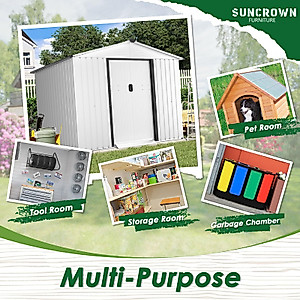 SUNCROWN Outdoor Garden Storage Shed 6X8 FT Yard Storage Tool with Sliding Door for Lawn Equipment Garden Backyard, White
