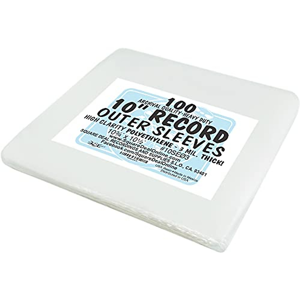 100 Plastic Outer Sleeves for 10" Vinyl Records #10SE03 - High Clarity - Protect the Record Jacket & Protect Against Dust! 3 MIL THICK! (Albums / Outersleeves)