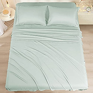 PHF Cooling Bamboo_ Sheets Set Twin Size, 3 Piece Silky Soft Viscose from Bamboo_ Bed Sheets Set, 1800 Thread Count 16 Inch Deep Pockets, Ultra Soft Smooth Breathable Bedding Sheets, Sage Green