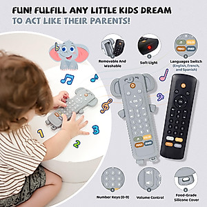 KIRALUMI Baby Remote Control Toy with Silicone Teether Cover - Baby Musical Toys, Early Number Learning in 3 Languages (English, Spanish & French), Preschool Boys Girls Toys Gift 6, 12, 18 Months.