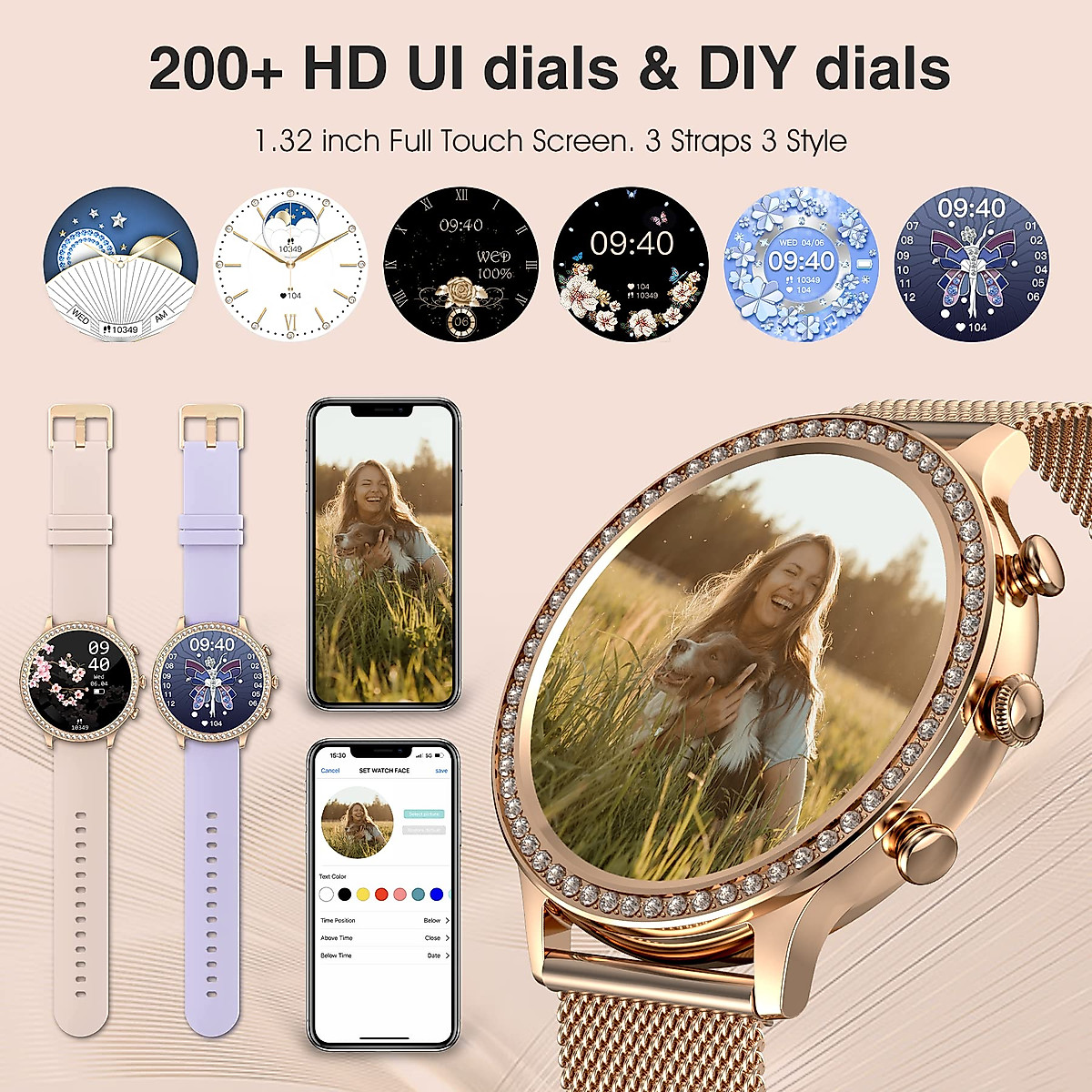 Lefitus Women's Smart Watch(Call Receive/Dial), Fitness Tracker Waterproof Smartwatch for Android iOS Phones with 1.32" HD Full Touch Screen AI Voice Control Heart Rate Sleep Monitor Pedometer