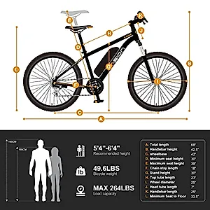 Jasion EB5 Electric Bike for Adults, 350W Electric Mountain Bike, 26'' Electric Commuter Bicycle with 20MPH Removable Battery, Shimano 7 Speed, Front Suspension (Black)