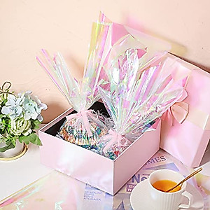 Iridescent Cellophane Wrap Roll Paper 31.5 Inch Wide Rainbow Wrapping Film for DIY Wrapping Birthday Holiday Halloween Christmas Gift Decoration Supplies