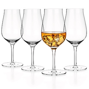 LUXBE - Bourbon, Brandy & Cognac Crystal Glasses Tulip Snifter, Set of 4 - Large Handcrafted LeadFree Glass - Great for Spirits Drinks - Whiskey Scotch - 10oz/300ml