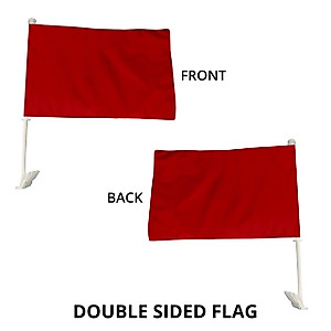 Solid Red Car Window Clip Flag Fade Resistant Vehicle for Patriotic, Sports Events, Parades - Premium - Double Side Printing (Pack of 100)