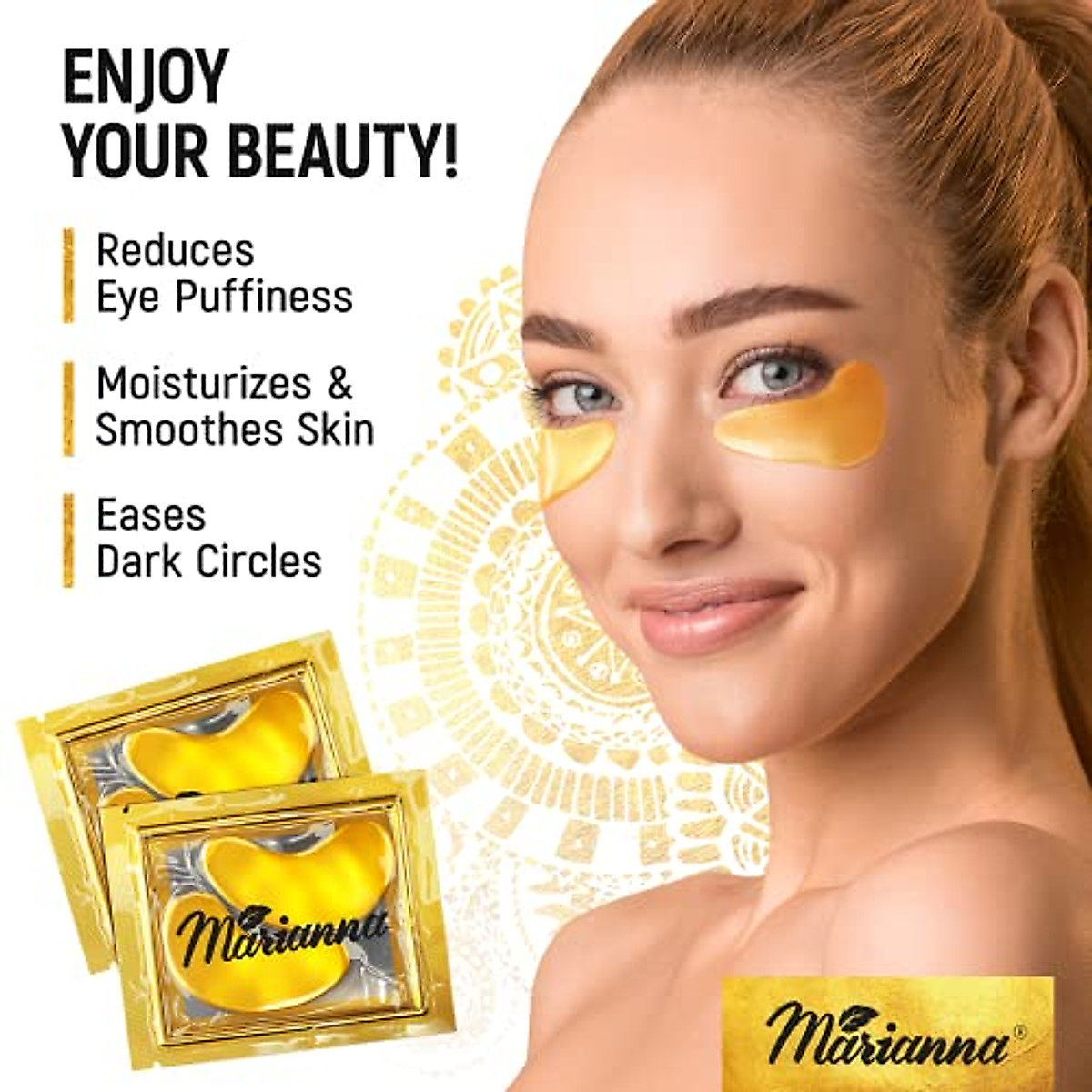 24K Gold Under Eye Masks for Puffy Eyes, Dark Circles & Bags - Collagen Gel Eye Pads with Hyaluronic Acid & Vitamin C - Moisturizing & Smoothing - Reduces Wrinkles - 16 Pairs, Pack of 1