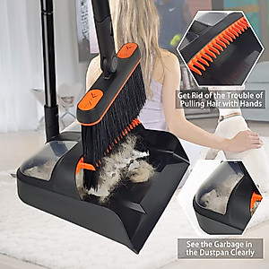 Broom and Dustpan Set, JEHONN Long Handle Lightweight Broom Set Upright Standing Dustpan Stand Up Sweep Set for Home Room Kitchen Office Lobby