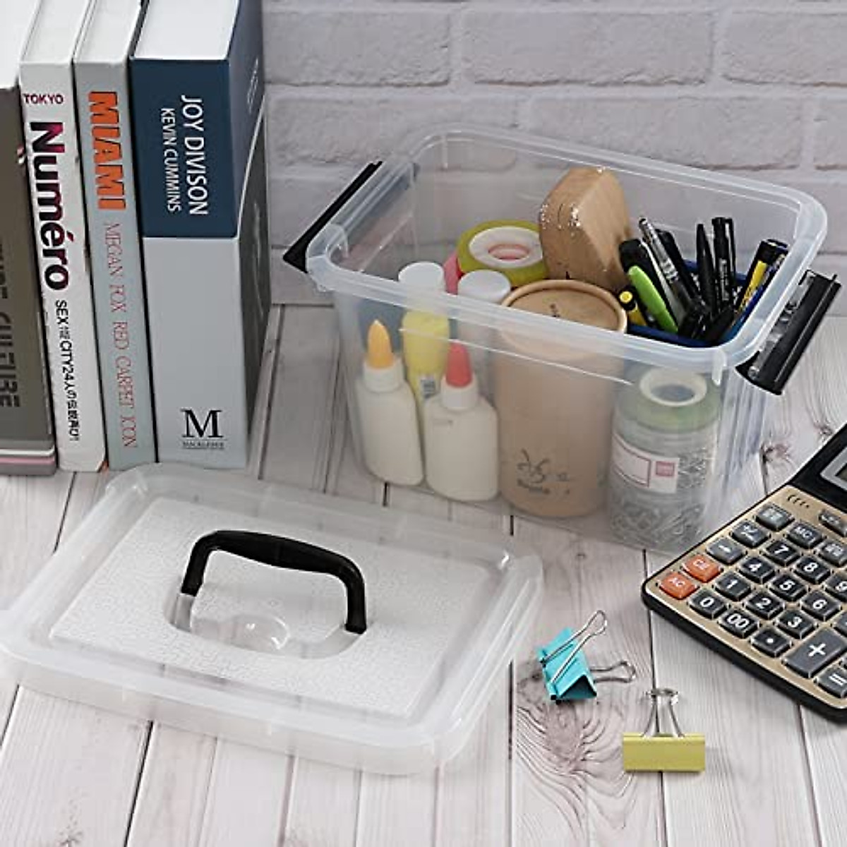 Hespama 6 Quart Storage Bin, Plastic Latching Box with Lid, 4 Packs, R