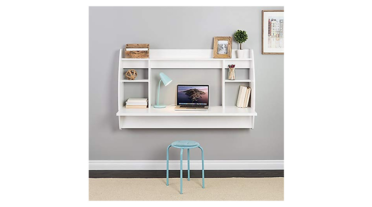 Wide Floating Desk in White - Space-Saving Home Office Solution