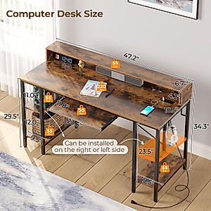 Rolanstar Computer Desk 47 inch with LED Lights & Power Outlets, Gaming Desk with Storage Shelves, Home Office Desk with Keyboard Tray, Writing Desk with Monitor Stand, Work Desk, Rustic Brown