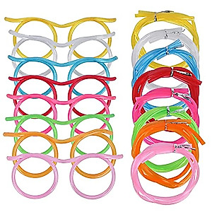 8PCS Silly Straw Glasses, Reusable Fun Loop Drinking Straw Eye Glasses, Novelty Eyeglasses Straw for Party Annual Meeting Parties Birthday (8 Colors)