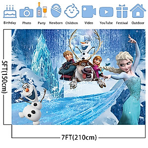 Frozen Backdrop,7x5FT Frozen Theme Happy Birthday Backdrop for Girls Elsa Princess Background Frozen Photography Background Party Supplies Blue