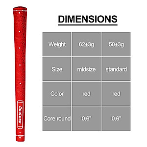 Geoleap Glory-M Golf Grips Set of 13- Memory Point assists Hand Placement, Anti-Slip,Golf Club Grips, Standard/Midsize,7 Colors to Choose.… (Standard, Red)