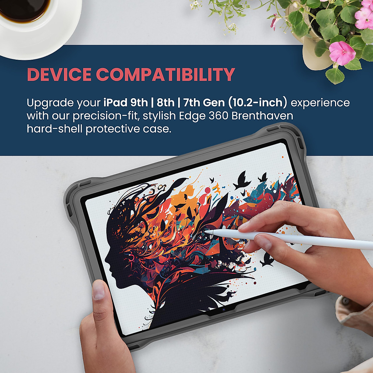 Brenthaven Edge 360 Case Fits iPad 9th | 8th | 7th Generation (10.2-inch) Protective Cover with Screen Protector and Adjustable Stand - Durable Slim Lightweight & Drop Tested Clear Back Shell - Gray