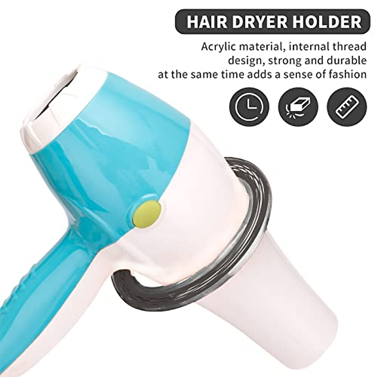 Hair Dryer Holder Wall Mount Acrylic Stripes Hair Dryer Rack Hair Care Tools Holder for Barbershop, Bathroom, Bedroom, Wall Mount Chrome Finished (Black)