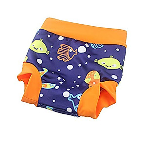 Leideur Baby Swim Nappies for Kids Cover Diaper High-Waisted Swimming Shorts (2-3 Years, Blue (Fish))