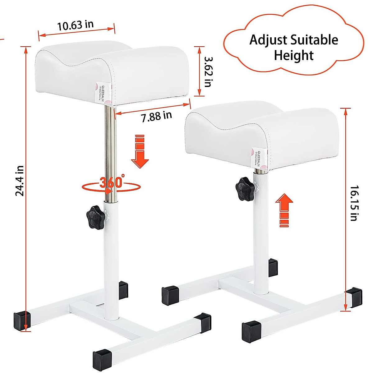 QUEESALN Pedicure Stand Footrest Stand Adjustable Height Technician SPA Beauty Stand Stool with Non-Slip SPA Salon Home Equipment White