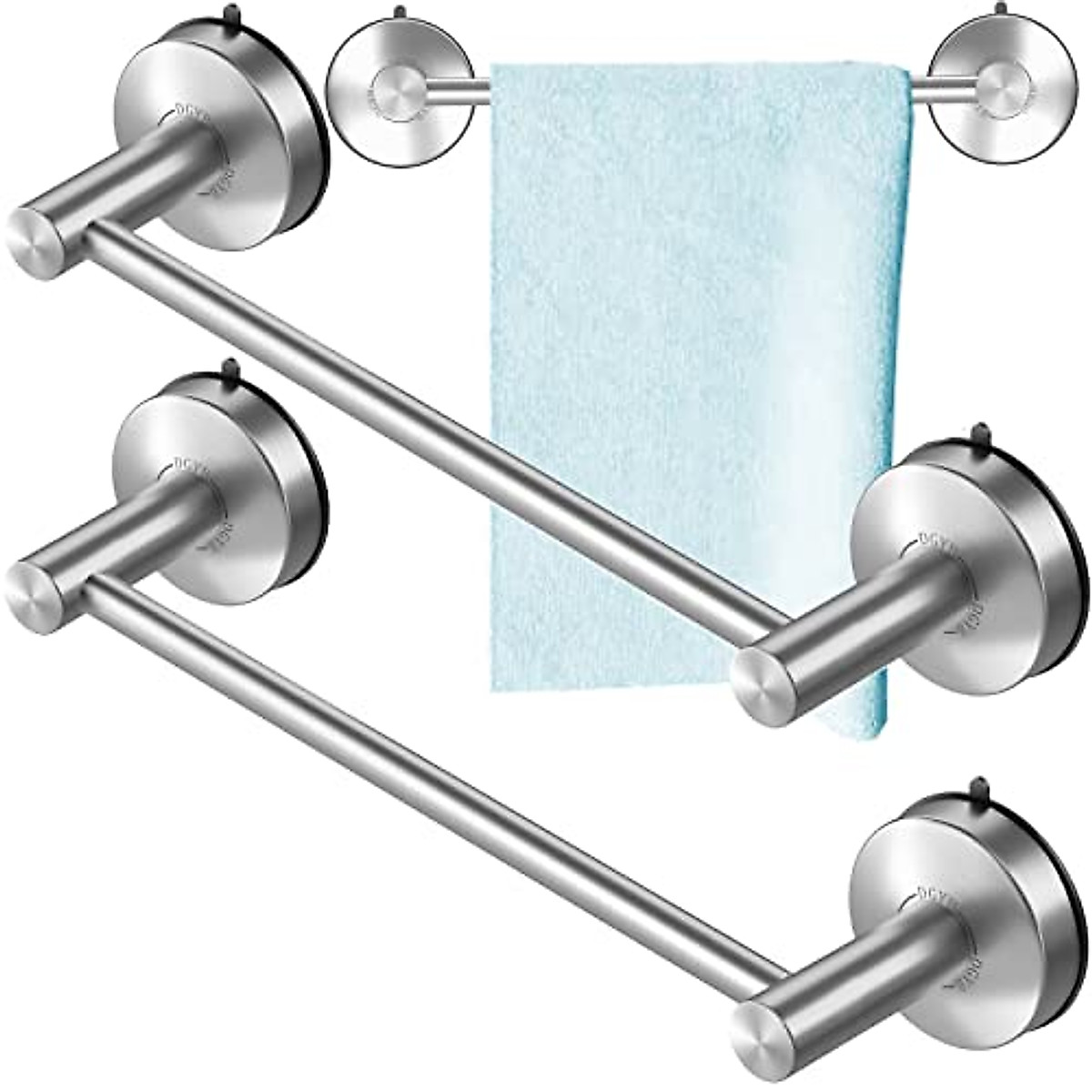 DGYB Suction Cup Towel Bar for Bathroom 17 Inch Set of 2 Brushed Nickel Towel Holder Stainless Steel Premium Kitchen Towel Rack Wall Mounted