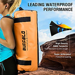 Buffalo Gear Adventure Bag 50L - Heavy Duty Waterproof Duffel Bag for Boating, Motorcycling, Hunting, Camping, Kayaks or Jet Ski. Gets Gear Through Any Conditions (Orange)