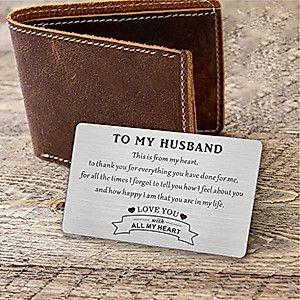 Resdink Fathers Day Husband Gifts Card, Metal Wallet Card for Husband Birthday, I Love You Husband from Wife, Thank You Husband Gifts for Him Men, Simple Anniversary Card for My Husband Present