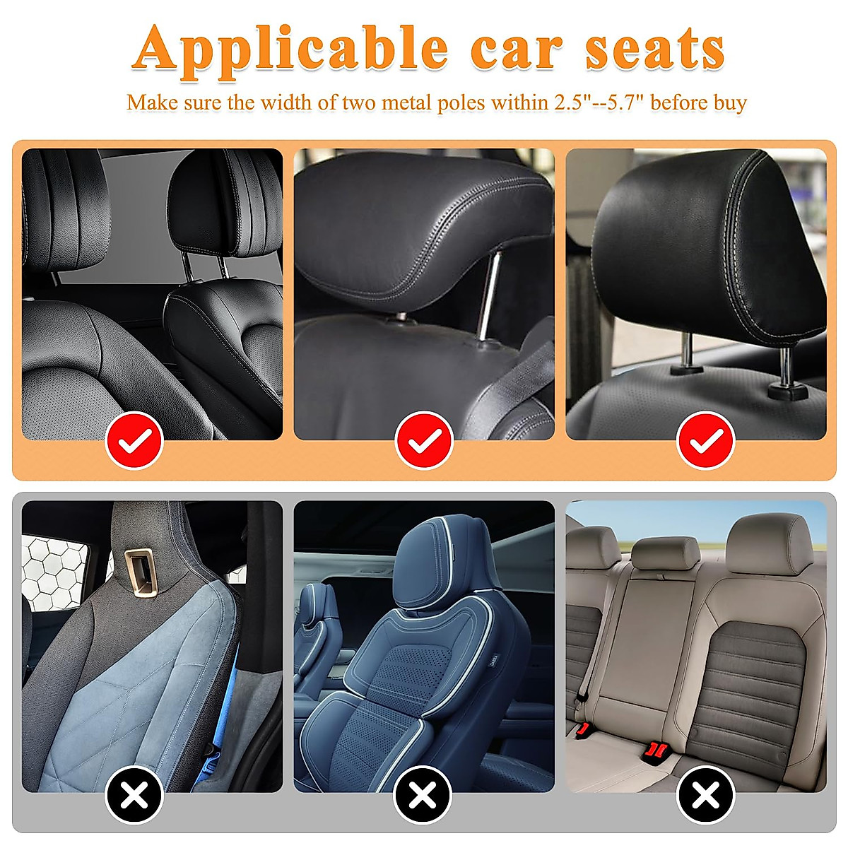 JZCreater Car Headrest Pillow, Head Neck Support Pillow, Car Seat Headrest for Kids, 180° Adjustable U Shaped Car Sleeping Pillow Cushion for Kids Adult (Black)