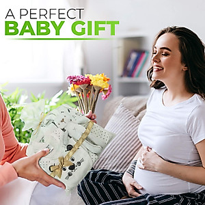 TANGEE KIDS Baby Shower Gift 7 Piece Ivory White (0-3 Months), Newborn Premium Cotton Baby Clothes Boy Girl, Gift Registry, Bodysuits, Bib, Hooded Blanket, Mittens, Hat, Stuffed Toy