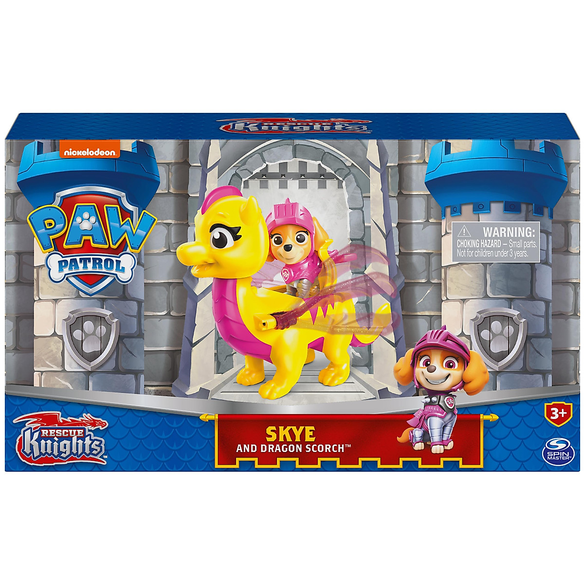 Paw Patrol, Rescue Knights Skye and Dragon Scorch Action Figures Set, Kids Toys for Ages 3 and up