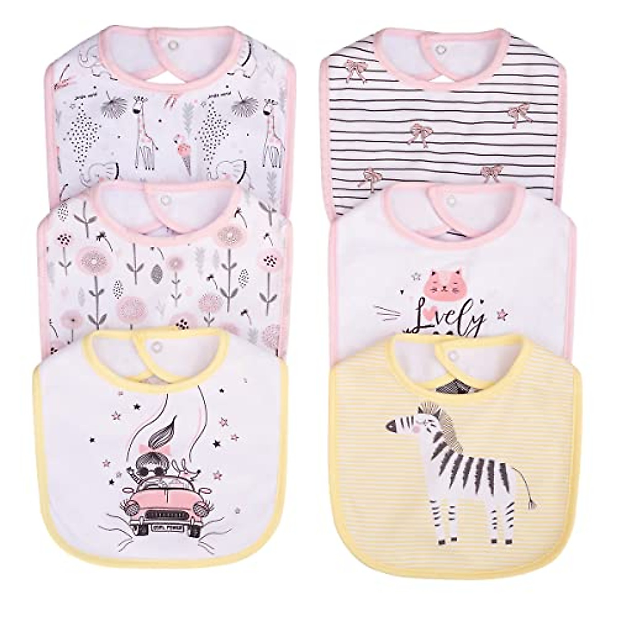 Maiwa 6 Pack Large Cotton Waterproof Baby Toddler bibs with Snaps for drooling teething eating girls 3-24 M