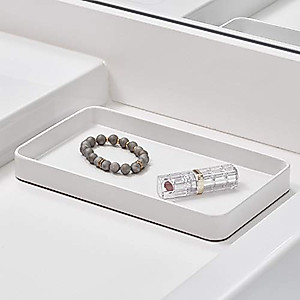 iDesign Gia Metal Guest Towel Tray, Non-Slip Vanity Board for Bathroom, Kitchen, Office, Craft Room, Countertops, Closets, 9.62" x 5.62" x 1.07", White