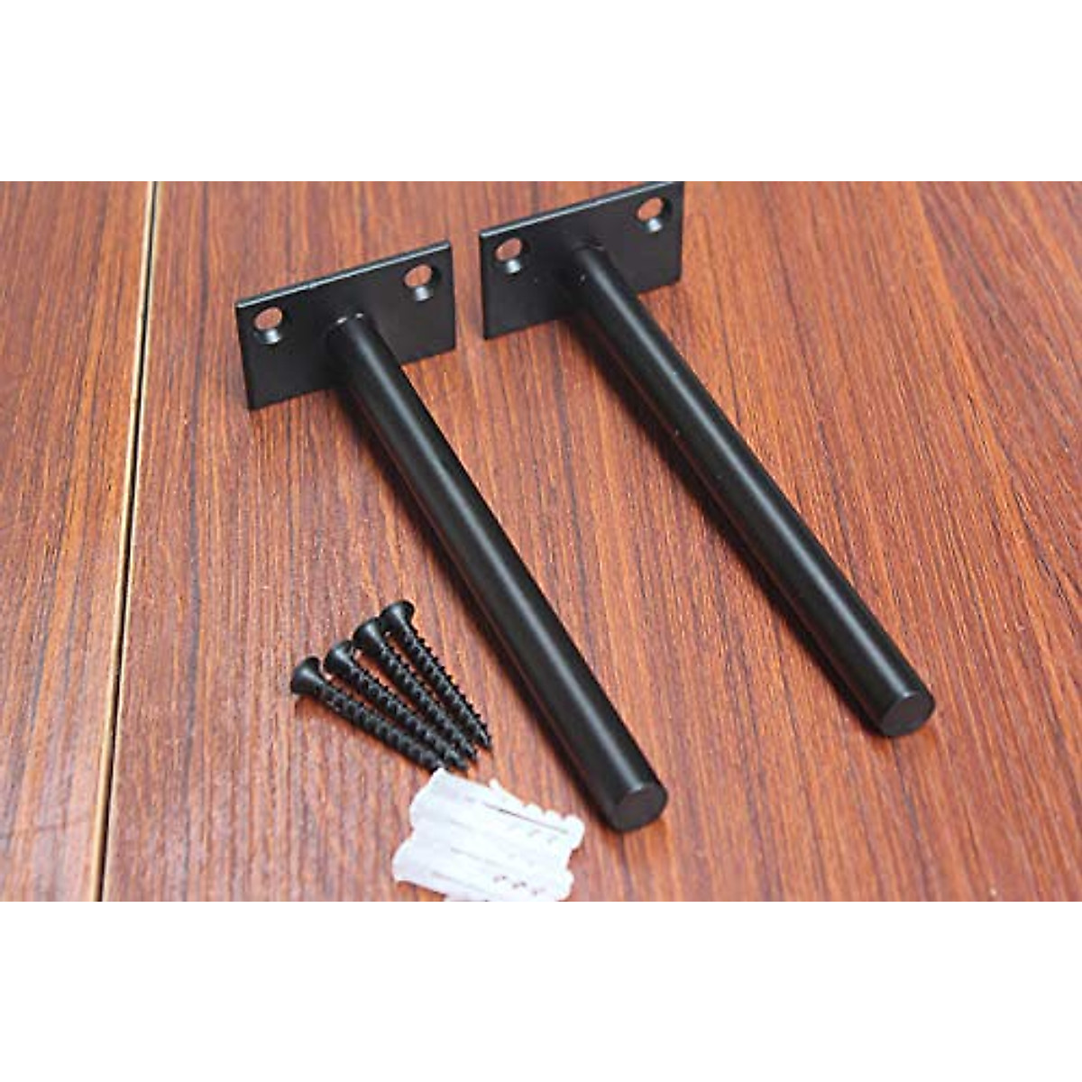 MHMYDZ 8 Pcs 6" Black Solid Steel Floating Shelf Bracket Blind Shelf Supports - Hidden Brackets for Floating Wood Shelves - Concealed Blind Shelf Support – Screws and Wall Plugs Included