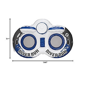 Intex River Run II Inflatable Double Rider Inntertube with Built-in Cooler and Cupholders with River Run I Single Floating Water Rafts (2 Pack)