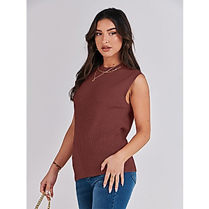 ANRABESS Womens Summer Sleeveless Tops Casual Mock Neck Loose Fit Knit Lightweight Sweater Pullover Top Maroon-XL