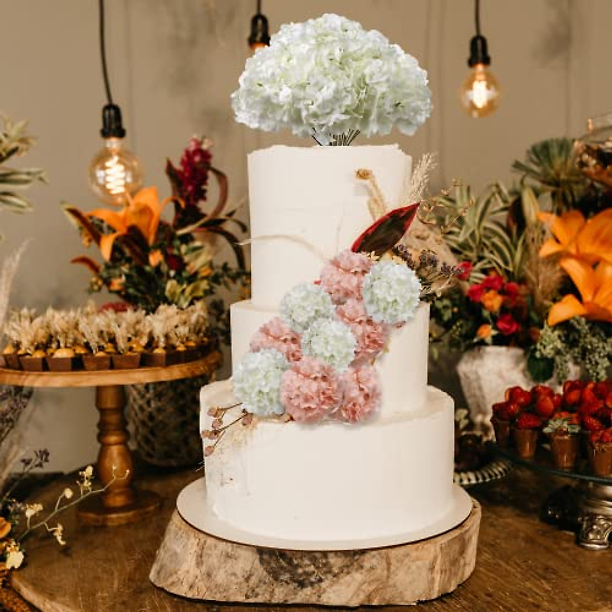 Alishomtll 5 Pcs Hydrangea Artificial Flowers with Removable Stems Full Silk Hydrangea Heads for Home Decor, Fake Faux Hydrangea Flowers for Wedding Centerpieces Party DIY Project (White)