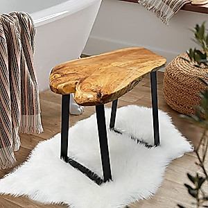 Warmaxx Natural Shape Solid Wood Entryway Bench Cedar Root 20"x12"x16" Living Room End Table Rustic Live Edge Accent Coffee Table Side Table with Metal Legs Bedroom Outdoor Vintage Garden Foot Stool