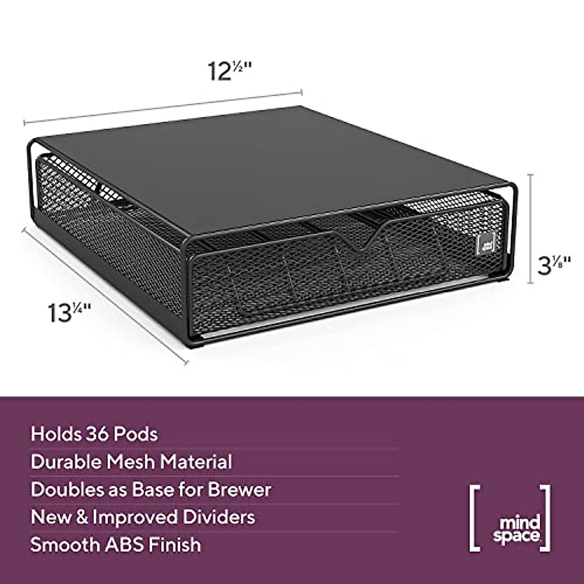 K-cup Coffee Pod Holder for Counter, Coffee Station for Keurig Pods - Coffee Bar Accessories - Caddy Dispenser with Sliding Drawer for Kitchen Organizer - Holds 36 Cups | The Mesh Collection, Black