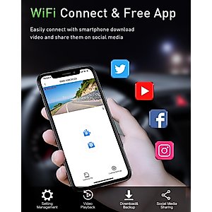 Dash Cam Front and Rear,4K+1080P WiFi Dual Dash Camera for Cars with App, 3" IPS Dashboard Camera Recorder,Night Vision,24H/7 Parking Mode, Loop Recording,170° Wide Angle,Free 64GB SD Card