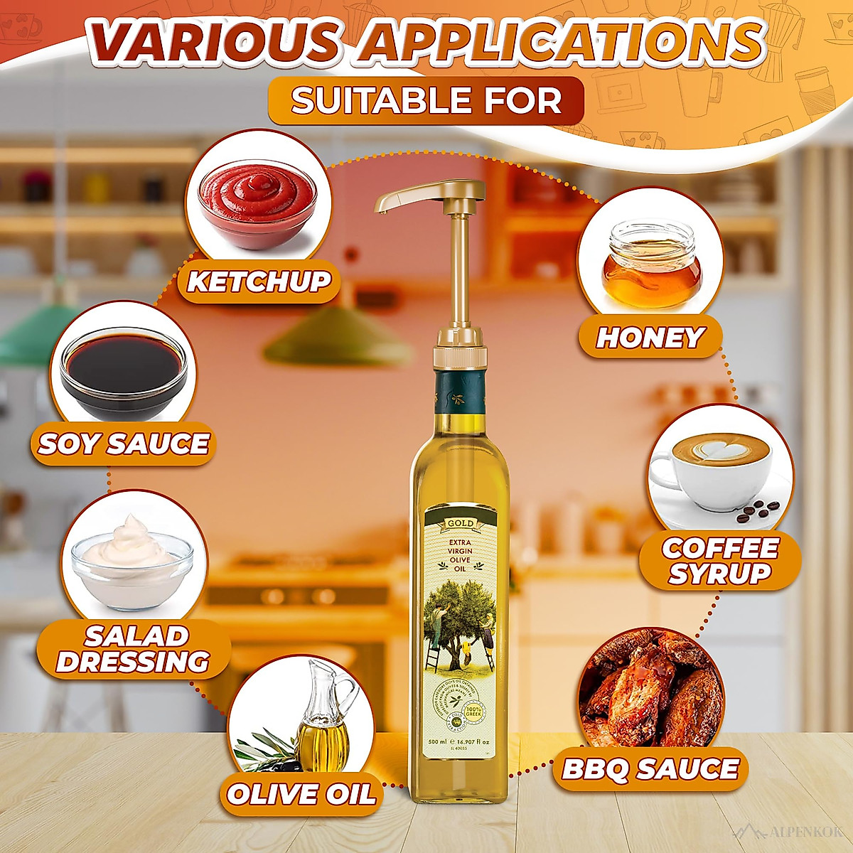 4Pcs Coffee Syrup Pump Dispenser Compatible with Torani Syrup Pump - Creamer Pump for Coffee Syrup Bottle (25.4 oz-750ml) - Davinci Syrup Pump Bottle Pump Dispenser Coffee Syrup Pumps ALPENKOK