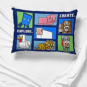 Jay Franco Minecraft Explore Create Battle Survive 1 Single Pillowcase - Double-Sided Kids Super Soft - Bedding Features Creeper, Enderman, Zombie, & Skeleton
